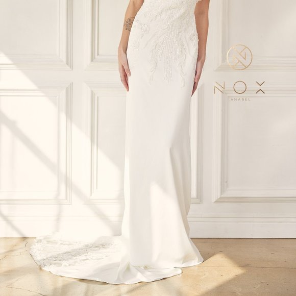 Nox | Dresses | New Long Trumpet Wedding Embroidered Sequins Dress With Zipper Back Nx Je927 ...